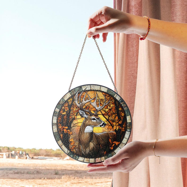 Deer Stained Glass Suncatcher, Majestic Buck Forest Decor, Autumn ...