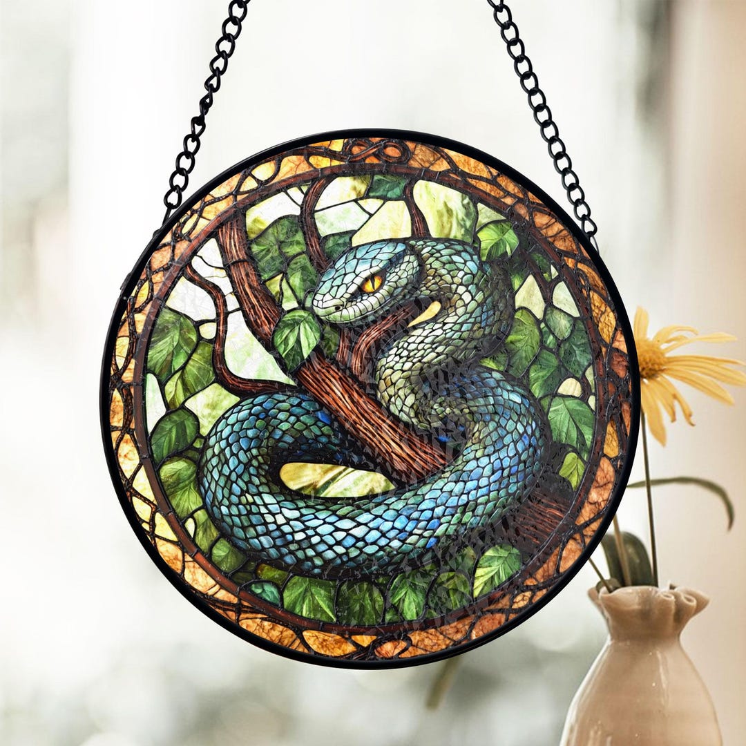 Snake Stained Glass Suncatcher, Serpent Window Decor, Nature Wildlife ...