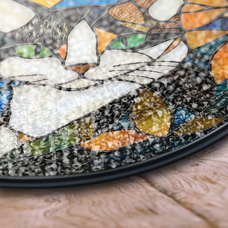 Vibrant Calico Cat Stained Glass Panel – Eye-catching Feline Decor With ...