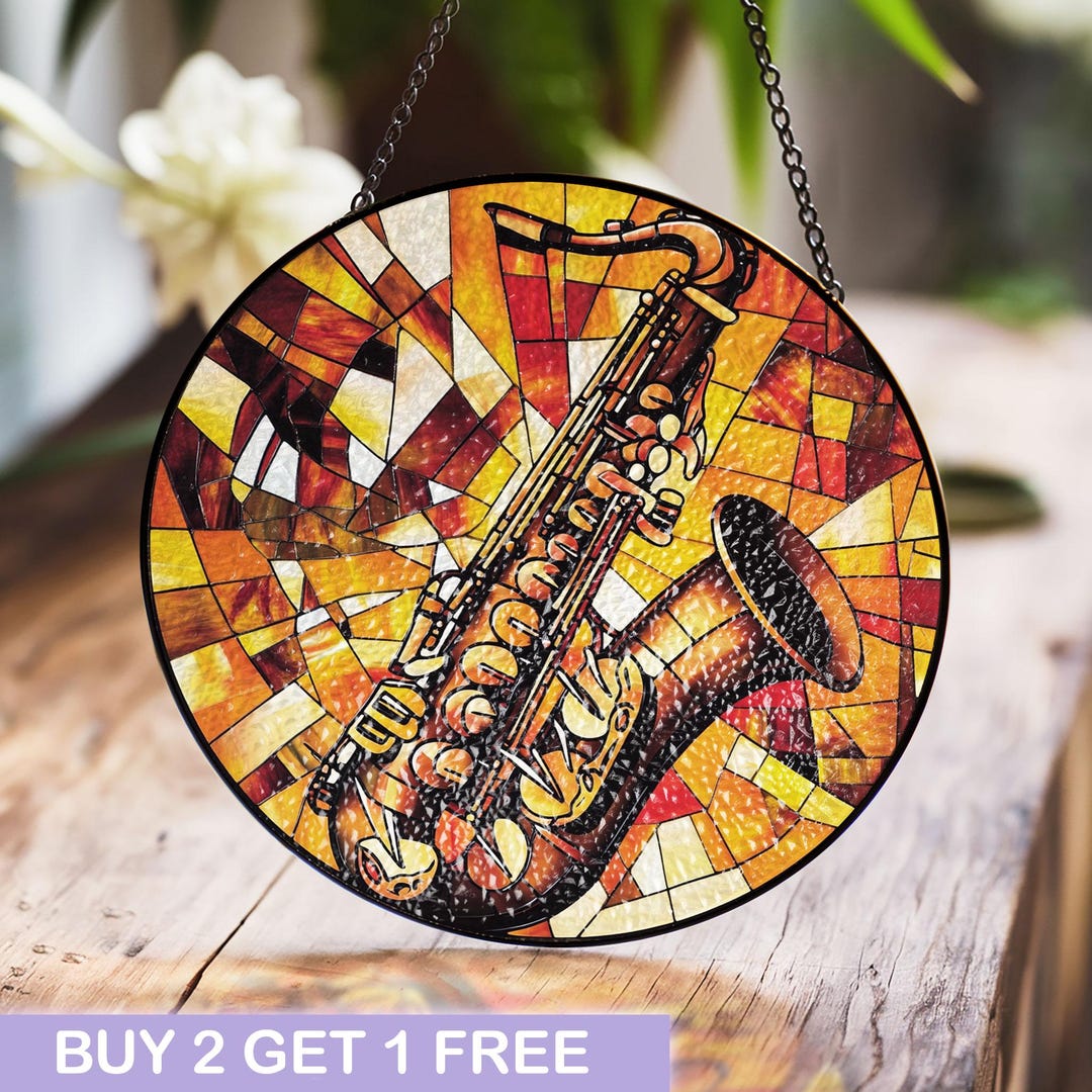 Saxophone Stained Glass Window Art - Vibrant Jazz-inspired Decor for ...
