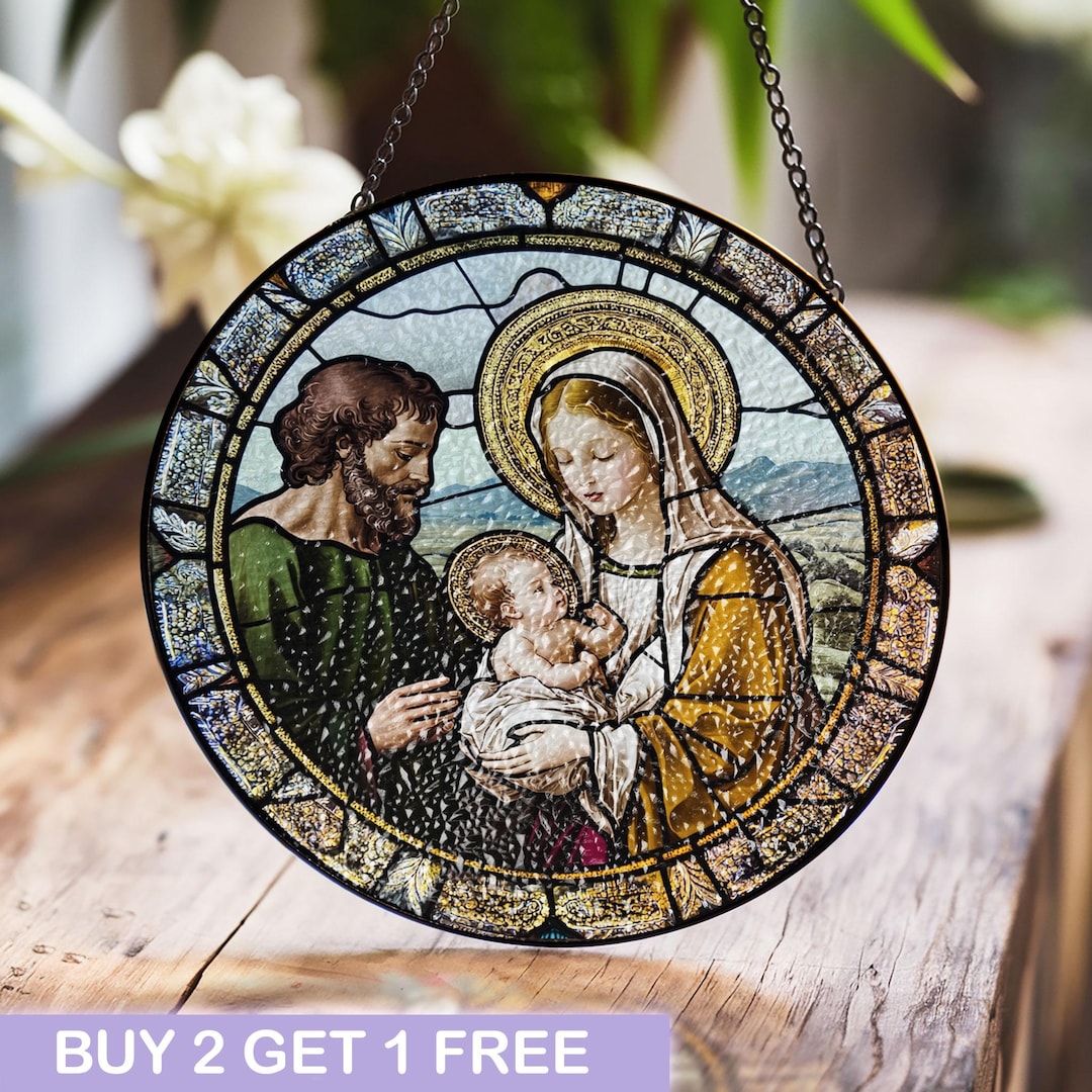 Holy Family Stained Glass Window Hanging, Nativity Scene Art for Home ...