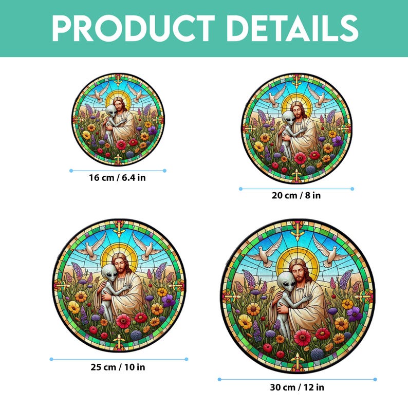 Jesus Hugging Alien Stained Glass Suncatcher, Funny Christian Decor ...