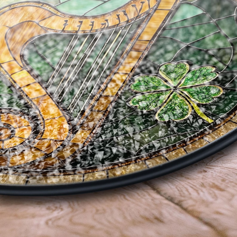 Irish Harp Stained Glass Suncatcher, Celtic Music Window Decor, St ...