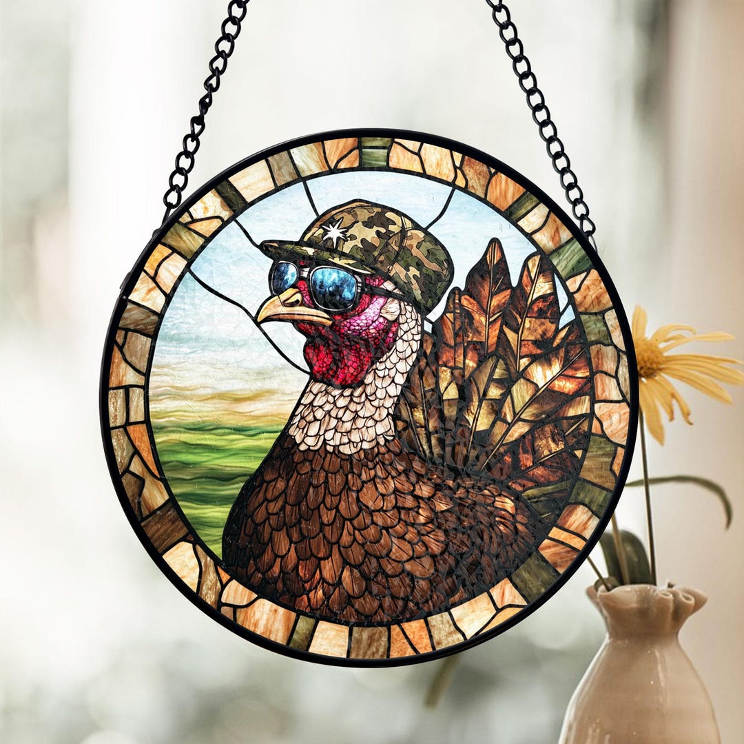 Turkey Suncatcher Stained Glass, Funny Camo Sunglasses Bird Decor ...