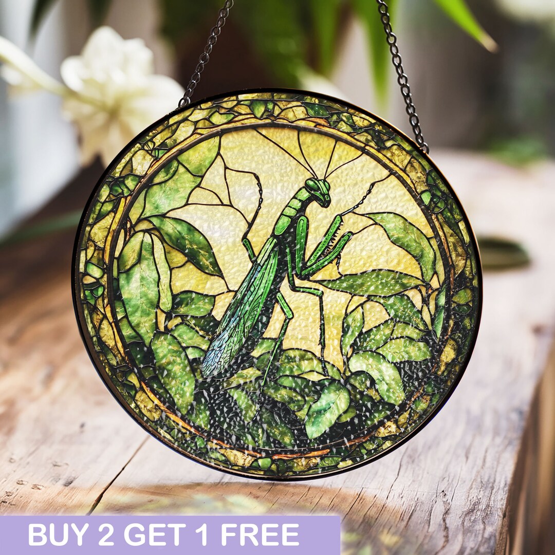 Praying Mantis Stained Glass Window Hanging - Detailed Nature-inspired ...