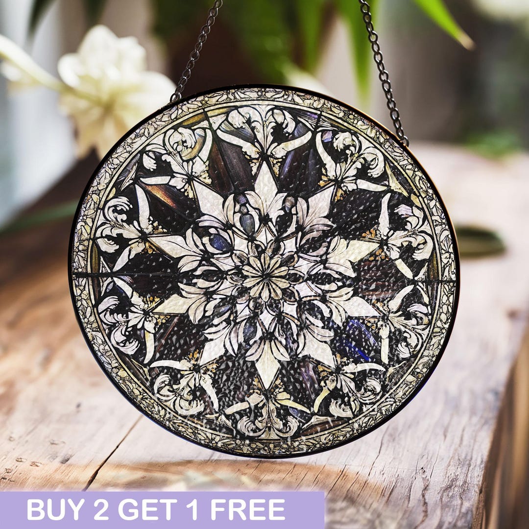 Elegant Mandala Stained Glass Window Panel - Intricate Round Sun ...