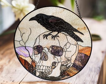 Raven Gothic Stained Glass / Glass Panel / Home Decor - Etsy