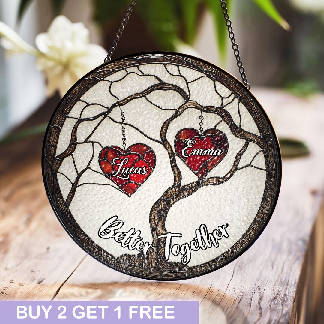 Custom Stained Glass Tree of Love, Couples Custom Stained Glass ...