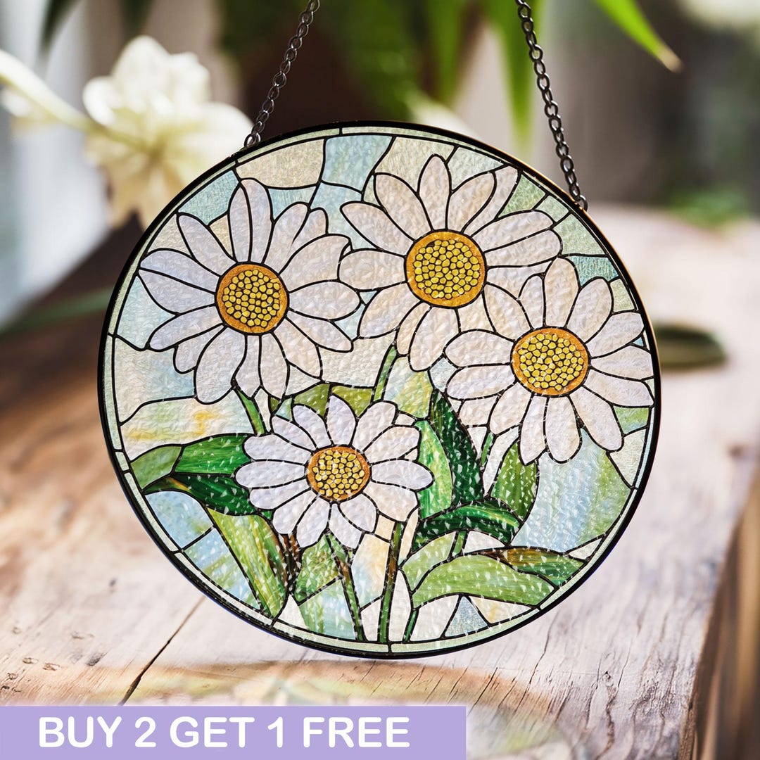 Daisy Flower Stained Glass Panel for Windows - Etsy