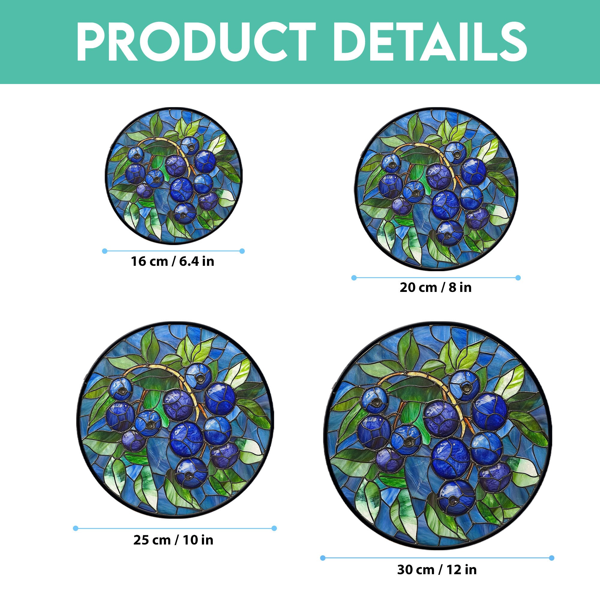 Stained Glass Blueberry Suncatcher, Window Panel Home Decor, Bilberry ...