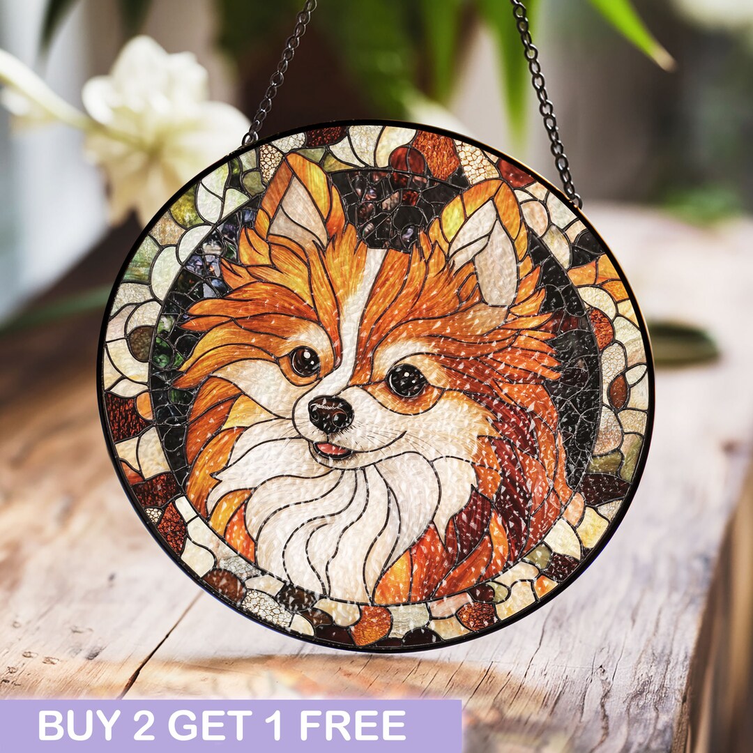 Pomeranian Stained Glass Panel – Adorable Dog Art Decor With Vibrant ...