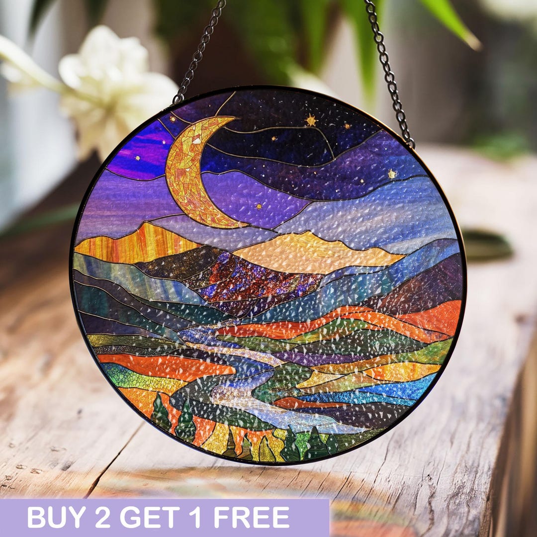 Mountain Landscape Stained Glass - Moonlit Scene - Etsy