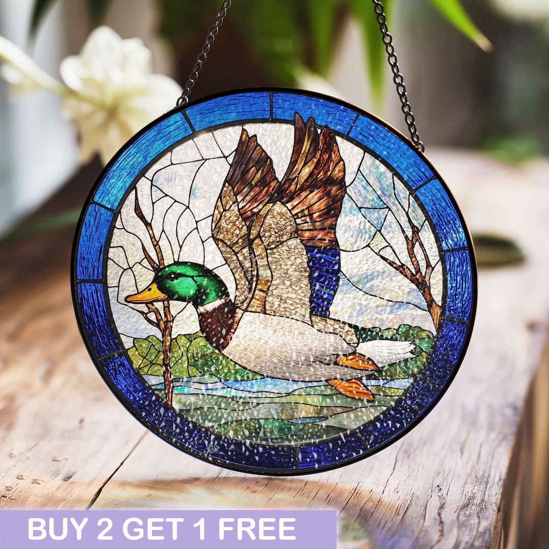 Majestic Mallard Duck Stained Glass Window Panel, Wildlife Art for Home ...
