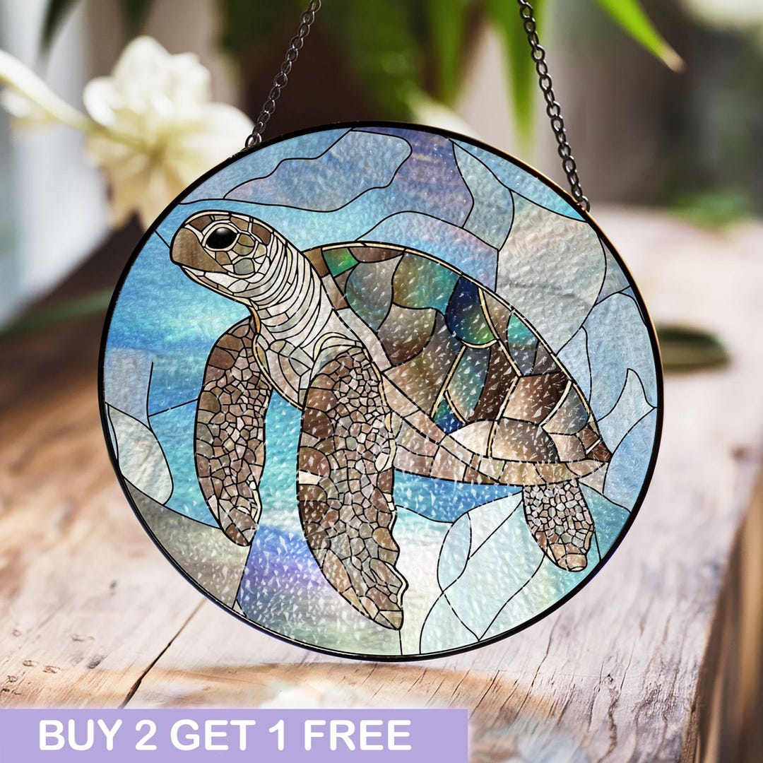 Sea Turtle Stained Glass Window Hanging, Ocean-inspired Coastal Decor ...