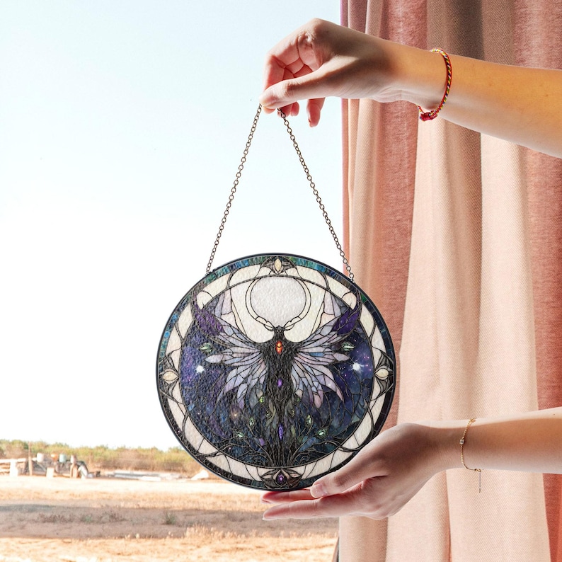 Mothman Stained Glass Suncatcher, Gothic Cryptid Window Art, Mythical ...