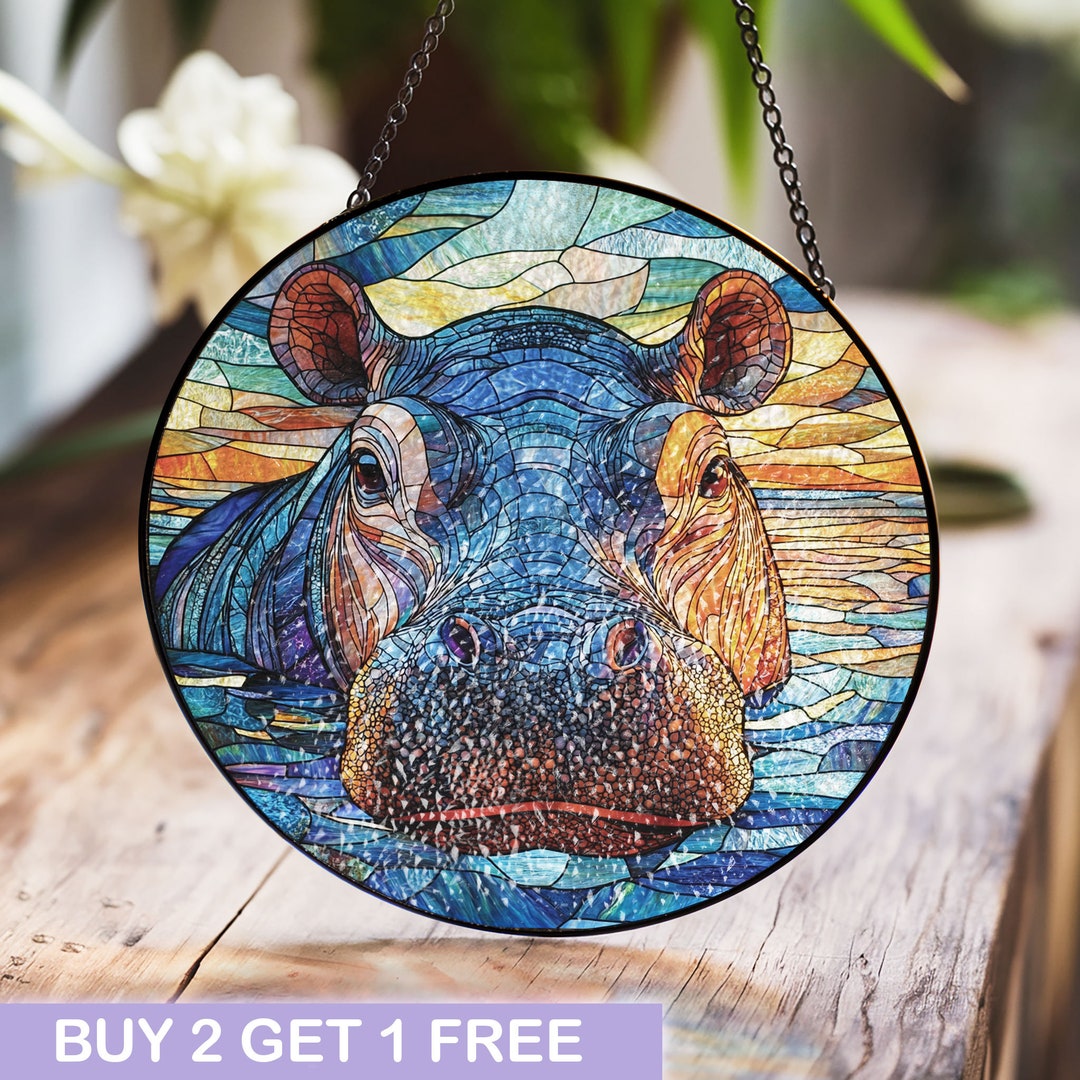 Happy Baby Hippo Stained Glass Window Hanging – Perfect Gift for Mom ...