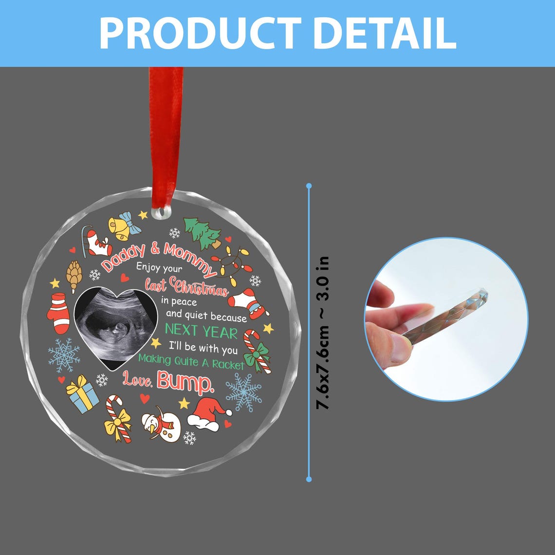 Baby Bump Ultrasound Ornament, Personalized Pregnancy Reveal Keepsake ...