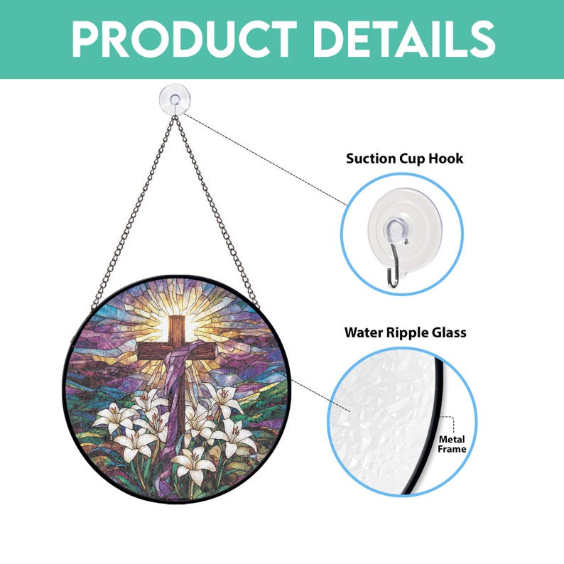 Easter Cross Stained Glass Suncatcher, Christian Window Decor ...