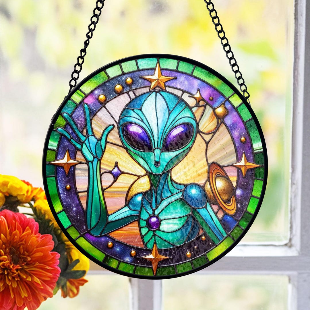 Alien Stained Glass Suncatcher, Galactic Window Decor, Space-themed ...