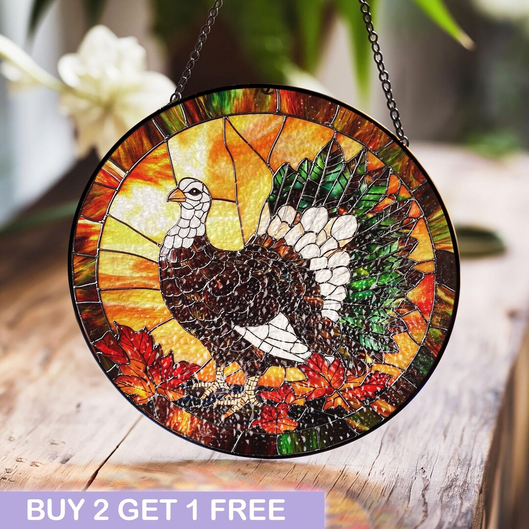 Thanksgiving Turkey Stained Glass Suncatcher - Fall Decor With Vibrant ...