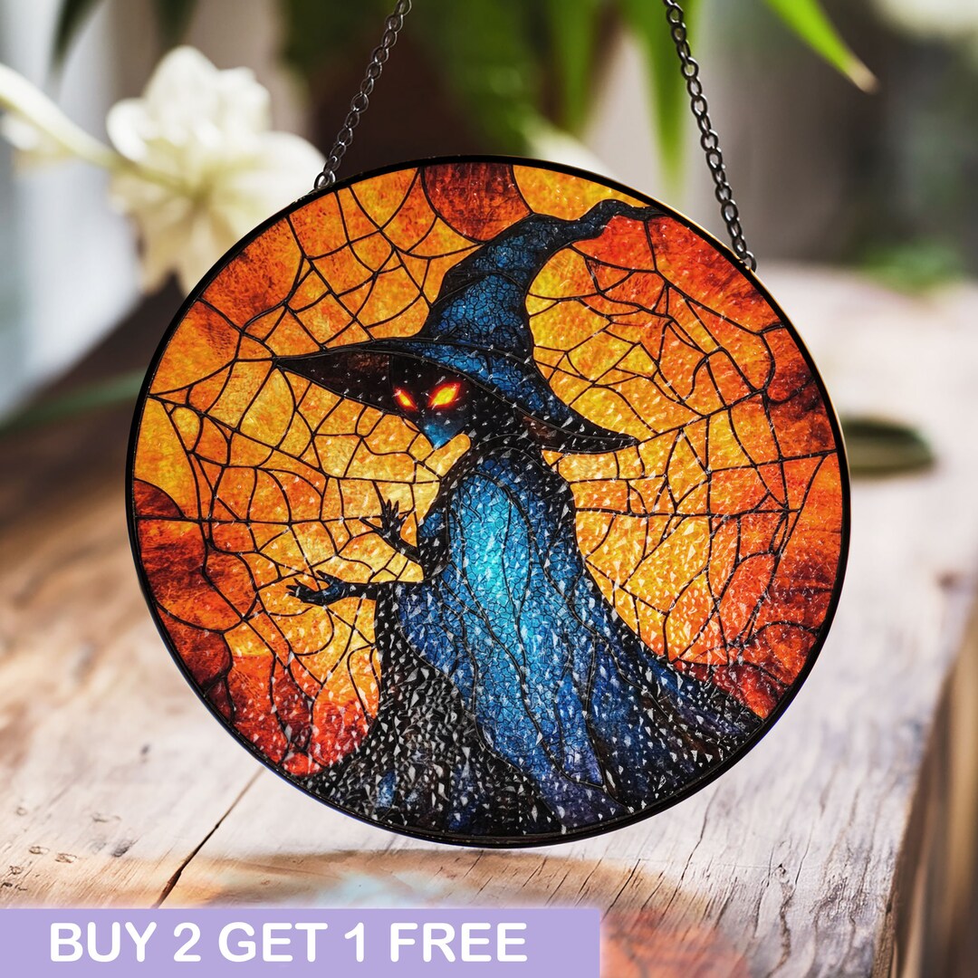 Stained Glass Halloween Witcher Suncatcher, Spooky Halloween Window ...