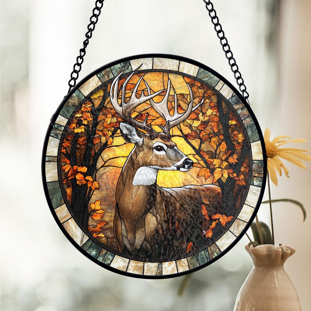 Deer Stained Glass Suncatcher, Majestic Buck Forest Decor, Autumn ...
