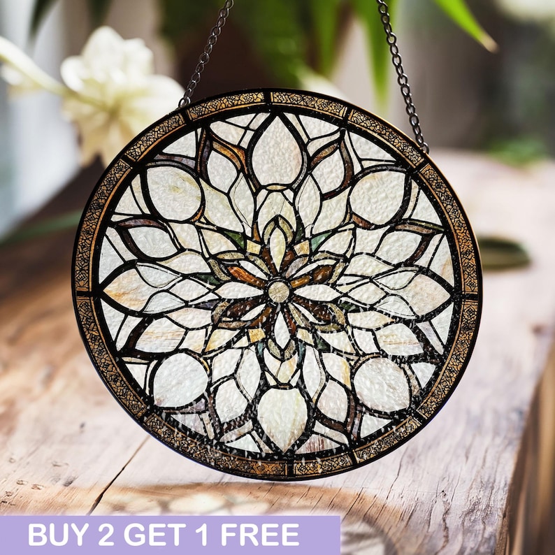 Elegant Floral Stained Glass Round Window Panel With Intricate Design ...