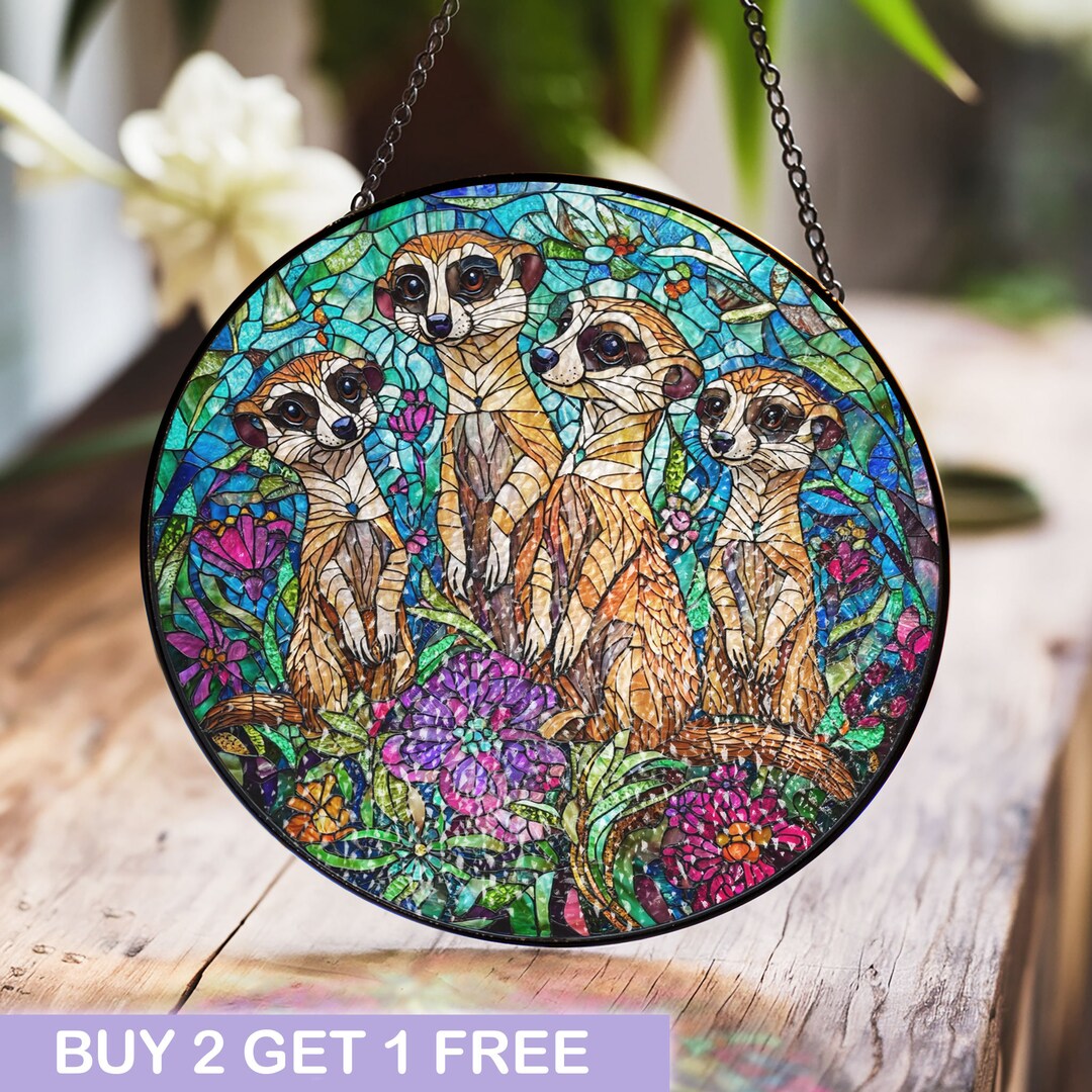 Stained Glass Meerkat Family Window Hanging, Vibrant Wildlife-inspired ...