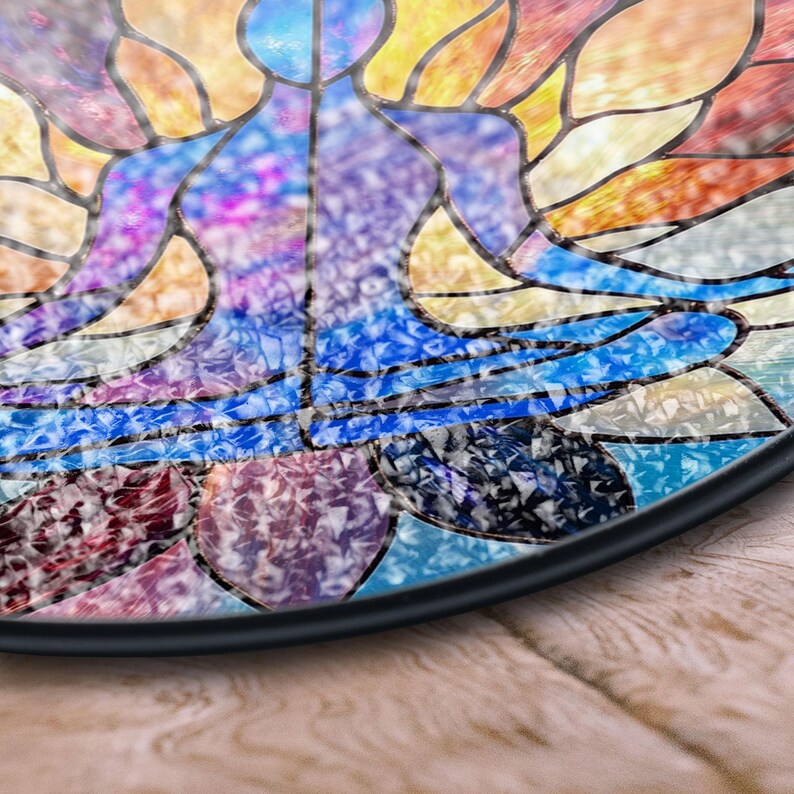 Yoga Stained Glass Suncatcher, Lotus Meditation Window Hanging, Chakra ...