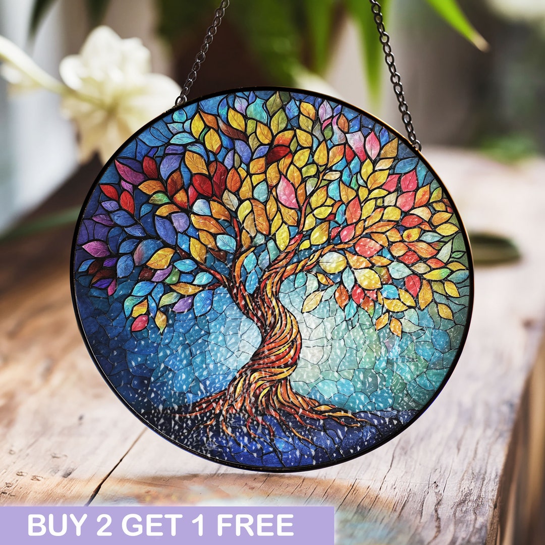 Tree of Life Stained Glass Suncatcher, Colorful Tree of Life, Nature ...
