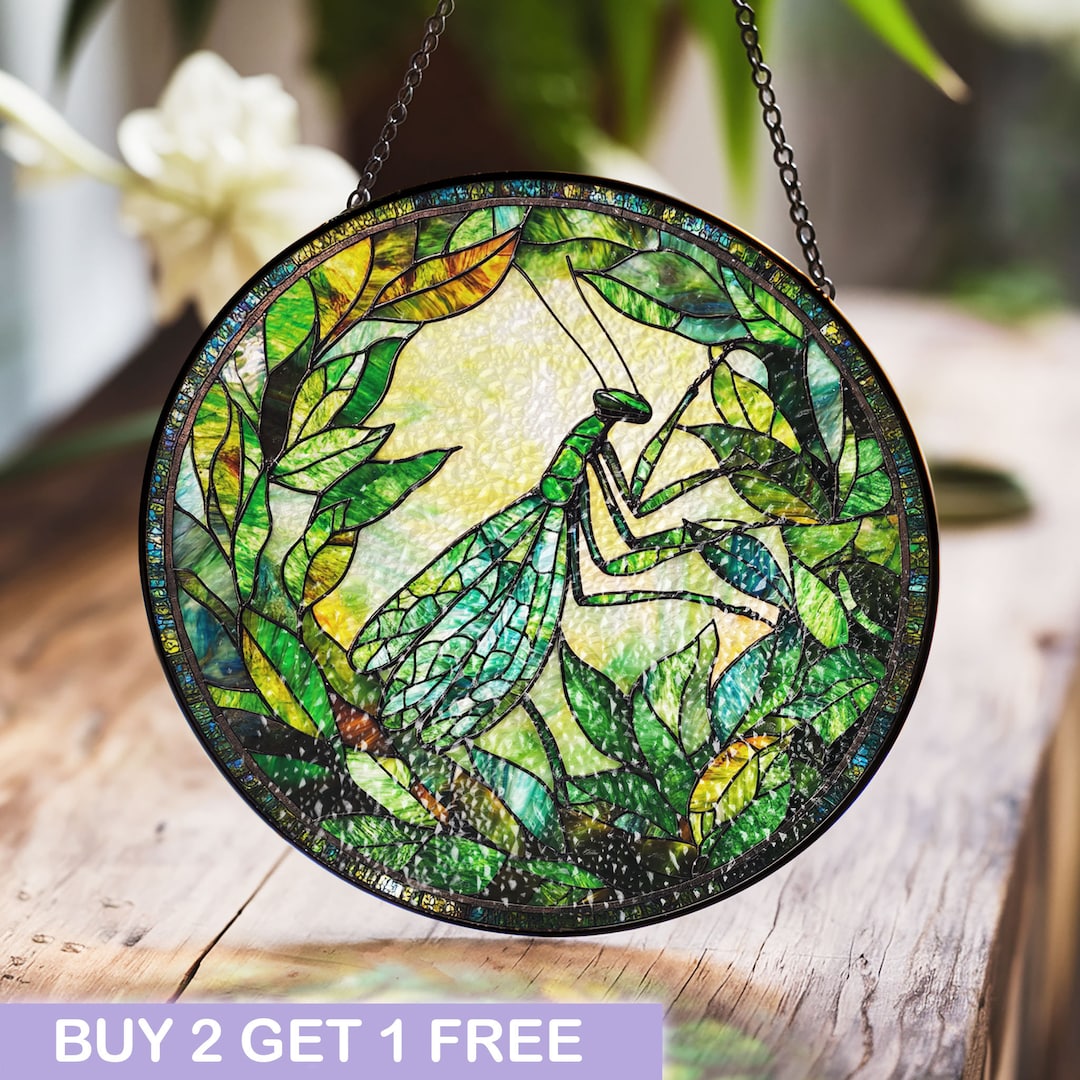 Praying Mantis Stained Glass Art Nature-inspired Window Hanging With ...