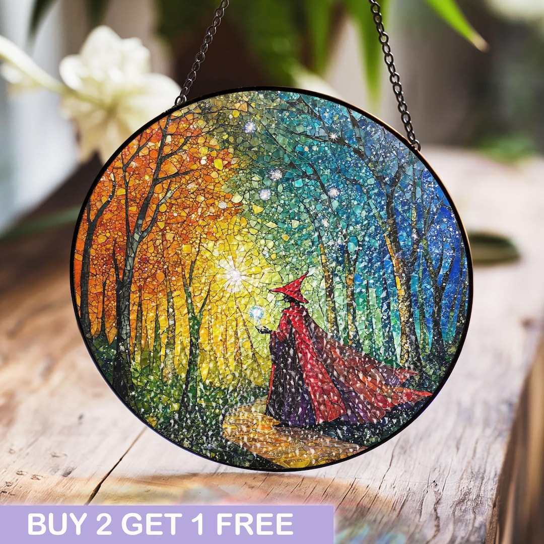 Wizard in Enchanted Forest Stained Glass - Etsy