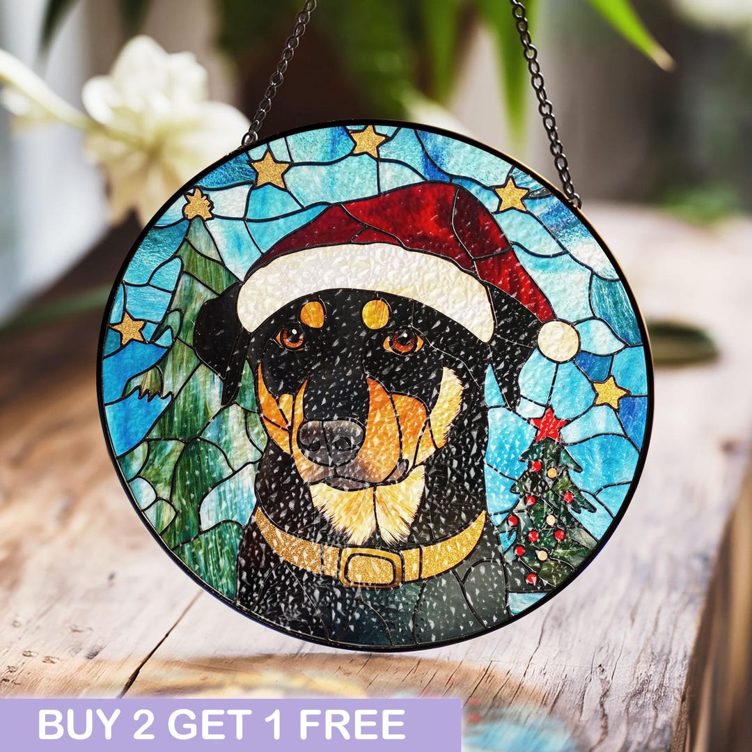 Rottweiler Stained Glass Holiday Decor With Santa Hat and Christmas ...