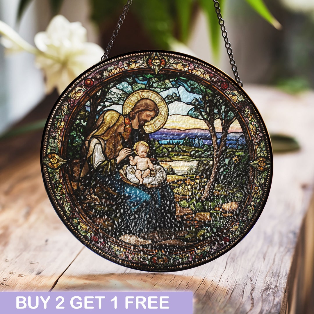 Holy Family Stained Glass Window Art - Beautiful Religious Decor for ...