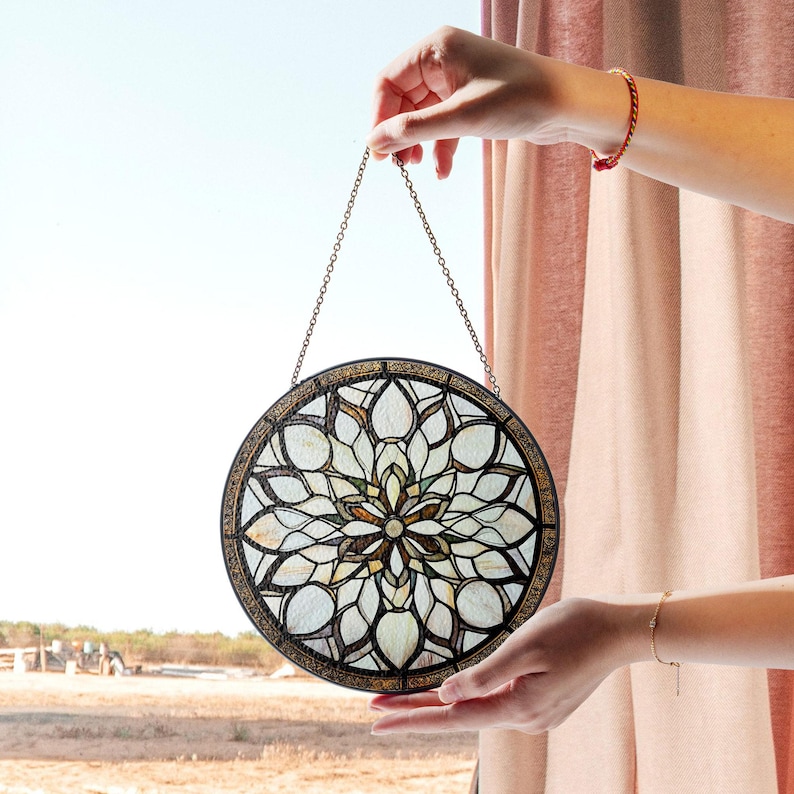 Elegant Floral Stained Glass Round Window Panel With Intricate Design ...