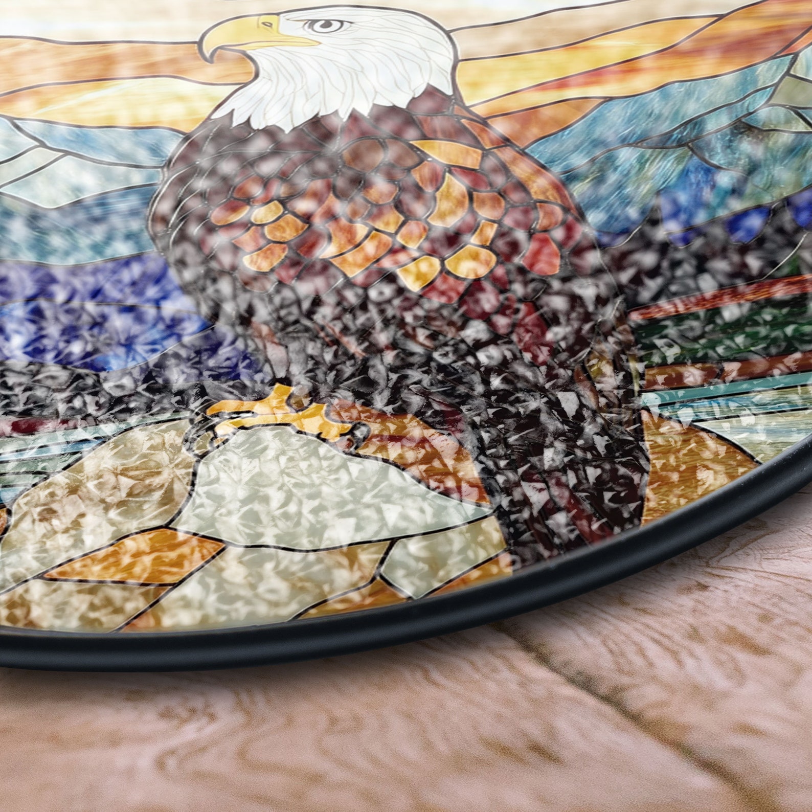 Bald Eagle Stained Glass Window Hanging - Majestic Mountain Scene ...