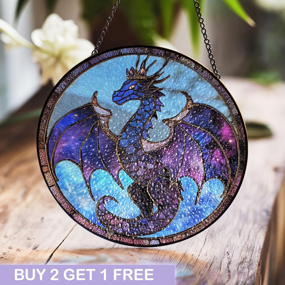 Galaxy Dragon Stained Glass Roundel - Fantasy Decor - Etsy