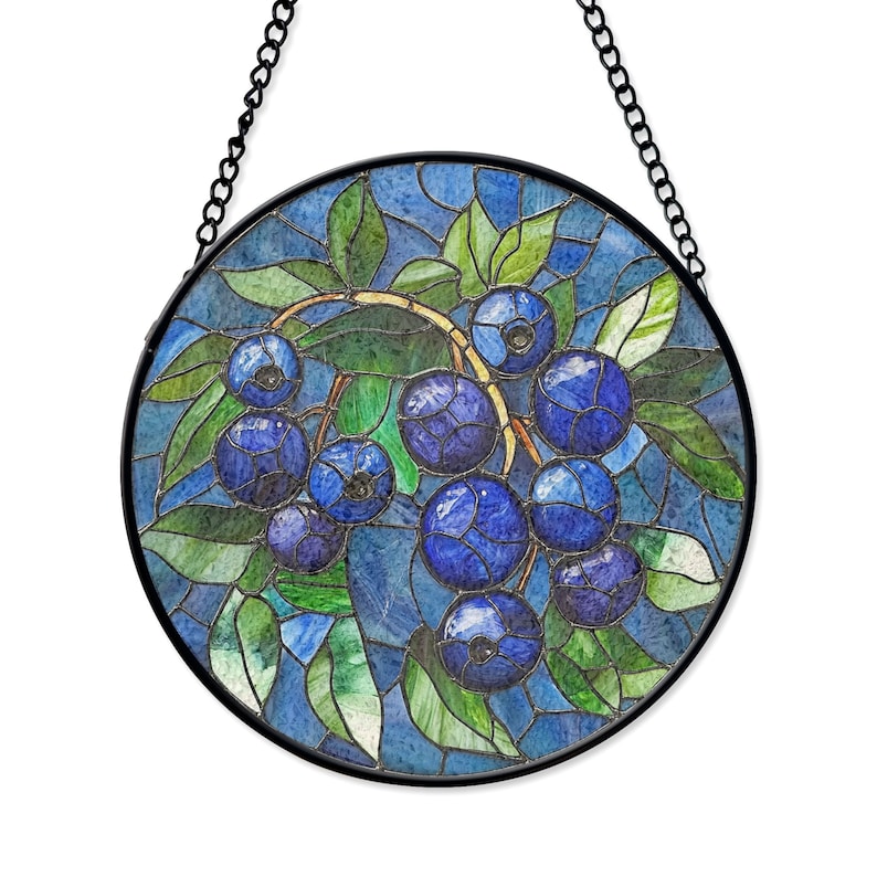 Stained Glass Blueberry Suncatcher, Window Panel Home Decor, Bilberry ...