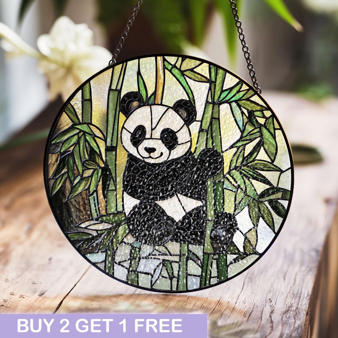 Playful Panda Stained Glass Bamboo Art - Etsy