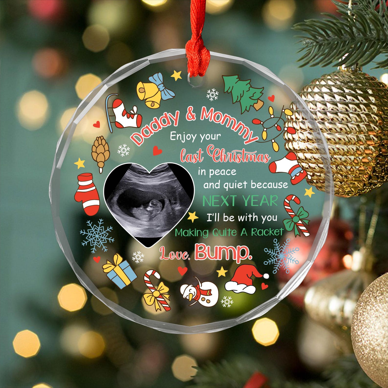 Baby Bump Ultrasound Ornament, Personalized Pregnancy Reveal Keepsake ...