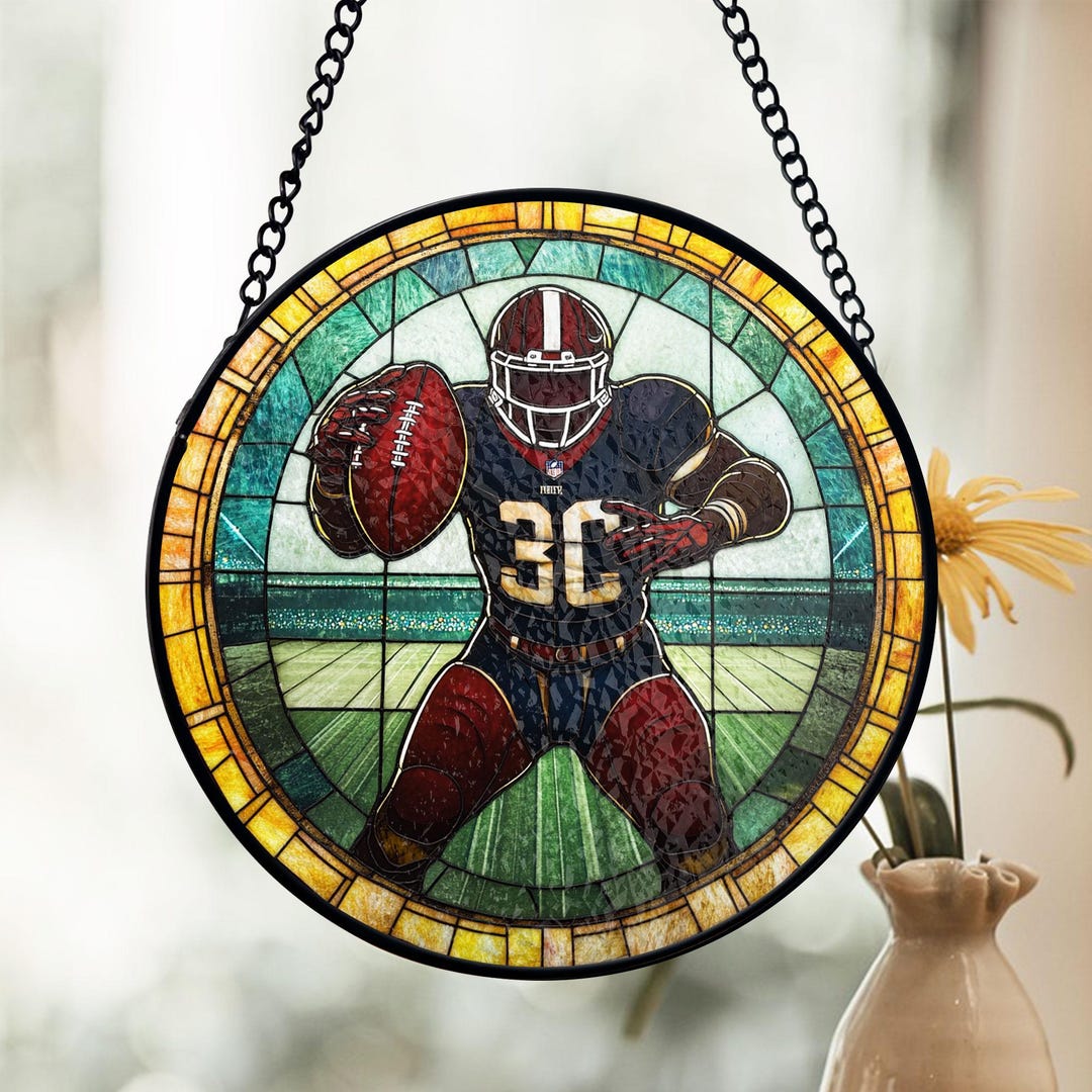 Football Player Stained Glass Suncatcher, Sports Fan Wall Decor, Game ...