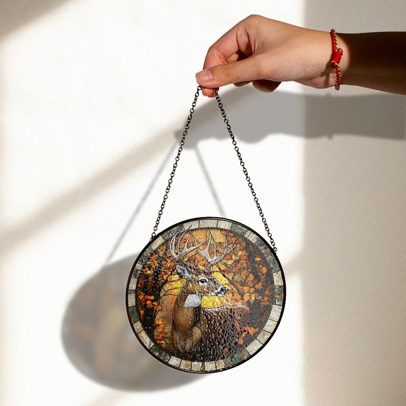 Deer Stained Glass Suncatcher, Majestic Buck Forest Decor, Autumn ...