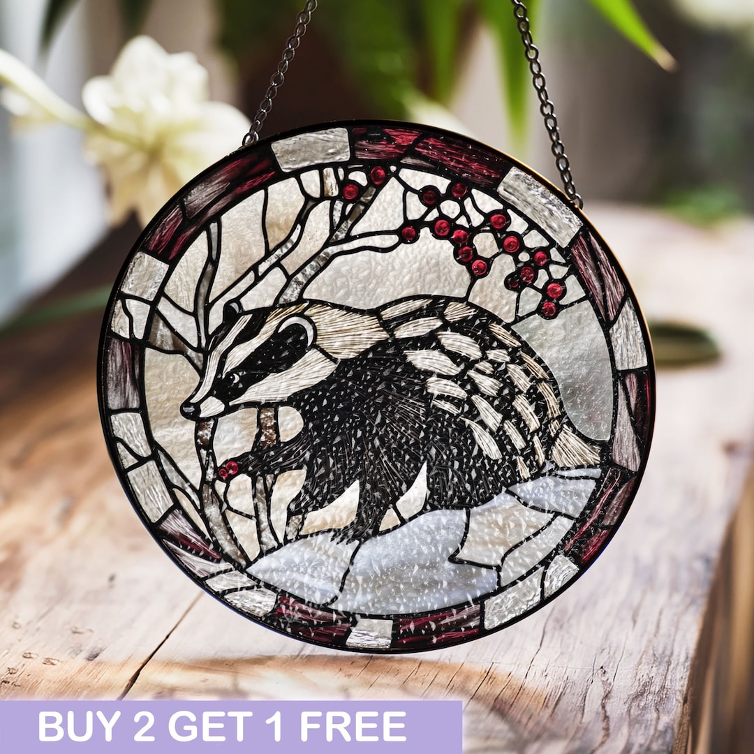 Stained Glass Badger Window Hanging - Nature-inspired Wildlife Art With ...
