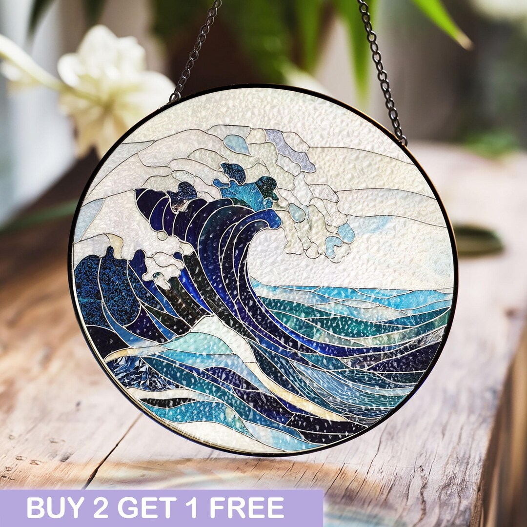 Ocean Wave Stained Glass Window Hanging With Stunning Sea and Surf ...