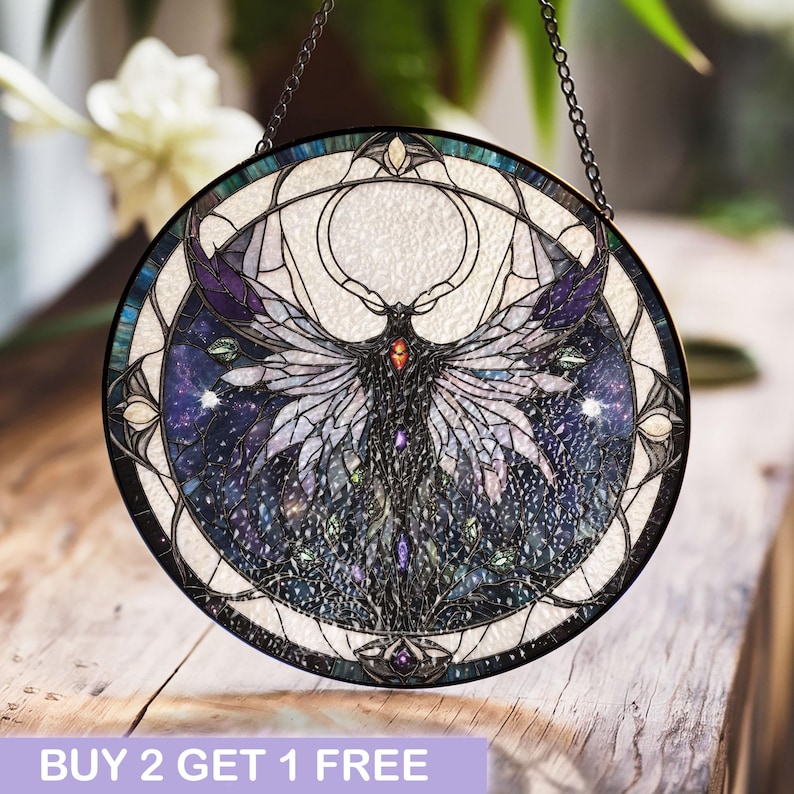 Mothman Stained Glass Suncatcher, Gothic Cryptid Window Art, Mythical ...