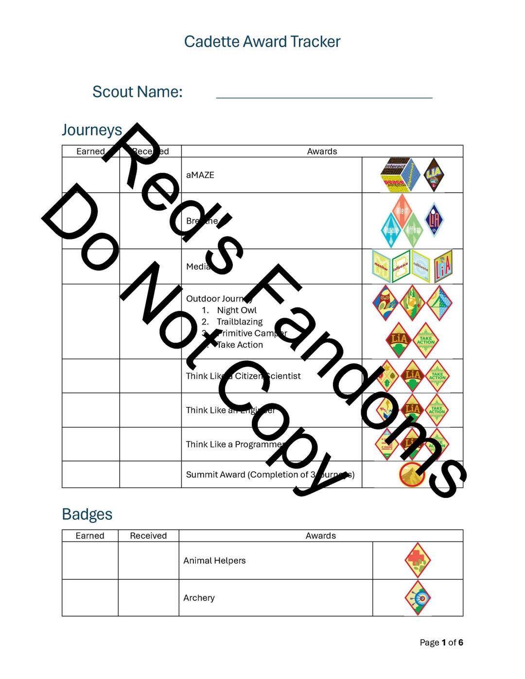 Girl Scout Cadette Badge Tracker - Etsy