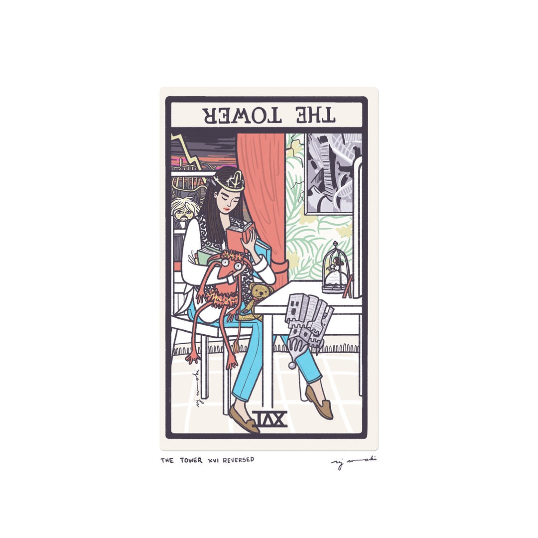 The Tower XVI Reversed - Tarot Card Art - 5x7 Art Print, Hand-cut and ...