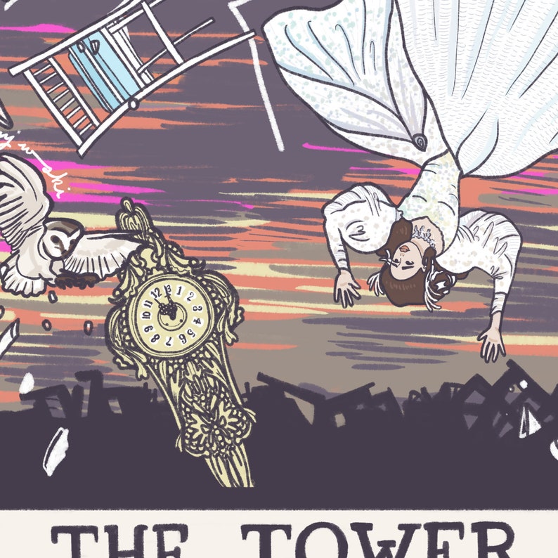 The Tower XVI Tarot Card Art 5x7 Art Print Hand-cut and | Etsy