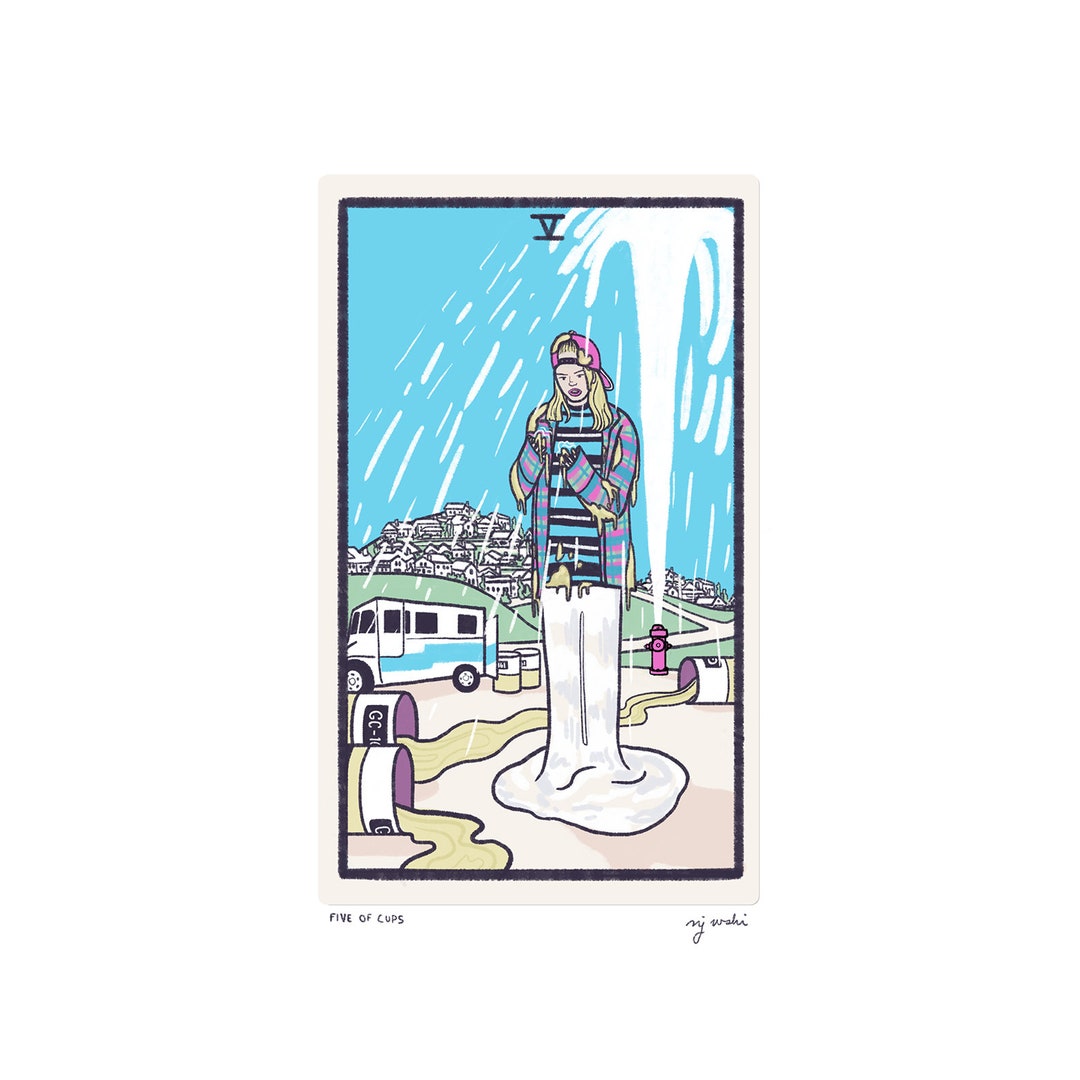 Five of Cups - Tarot Card Art - 5x7 Art Print, Hand-cut and Mounted ...