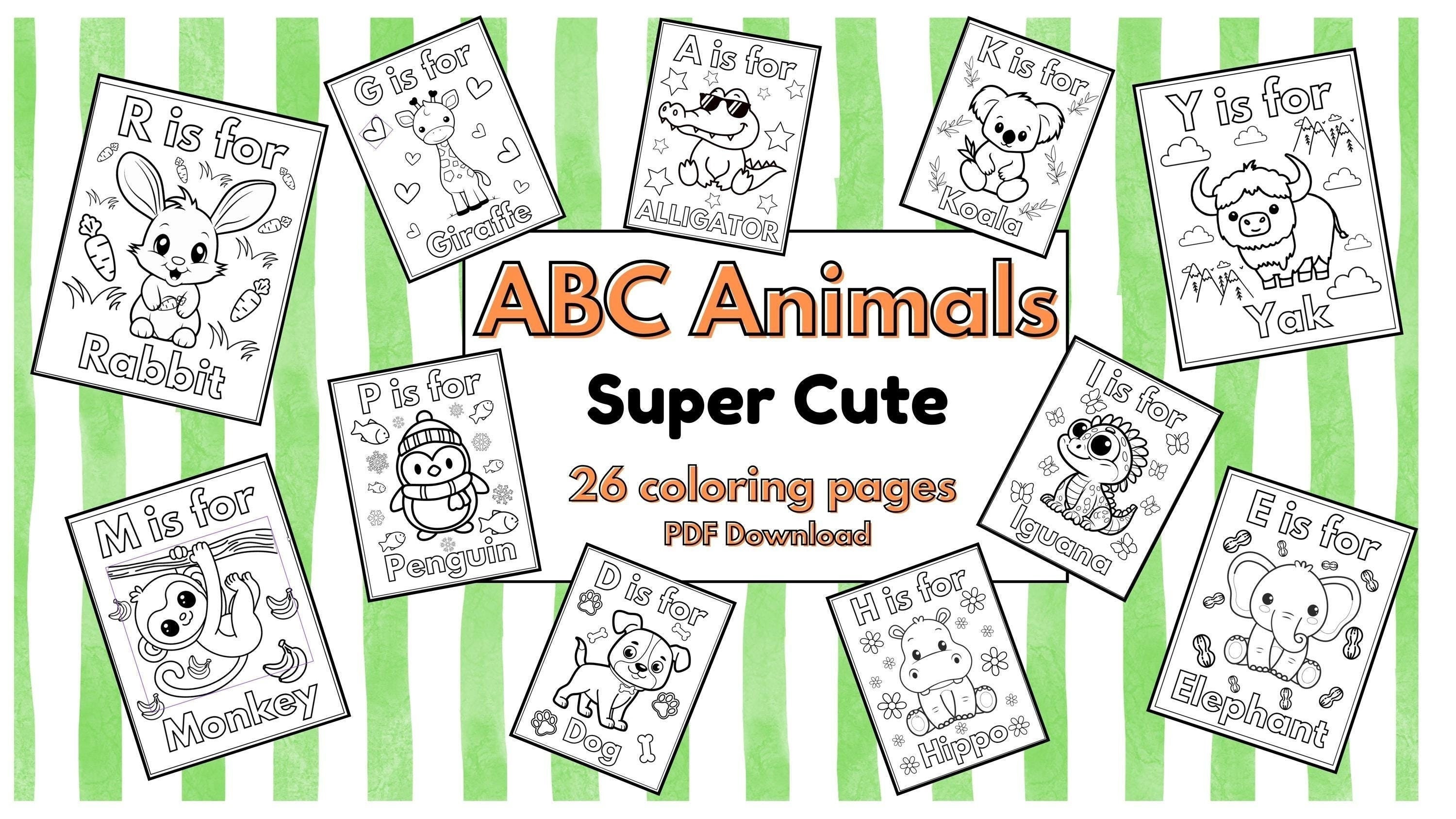 ABC Animals Coloring Pages; Toddler Coloring; Preschool Activity; Baby ...